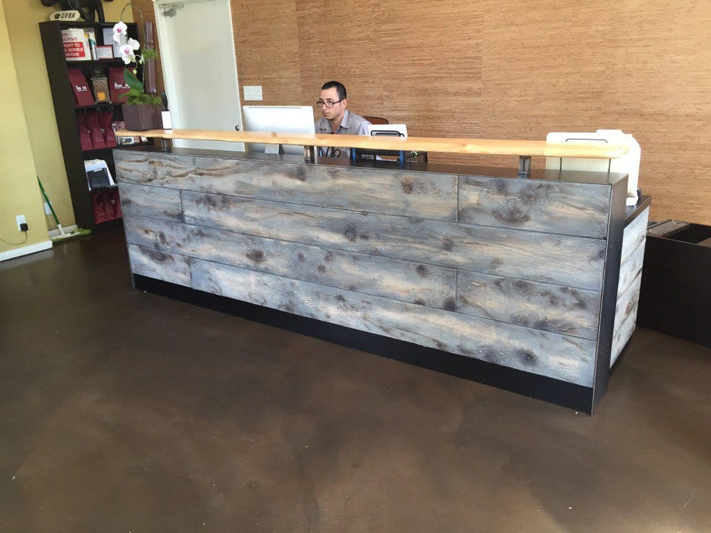 Memphis Reception Desk – Rustic Industrial, Reclaimed Wood — Elegant ...