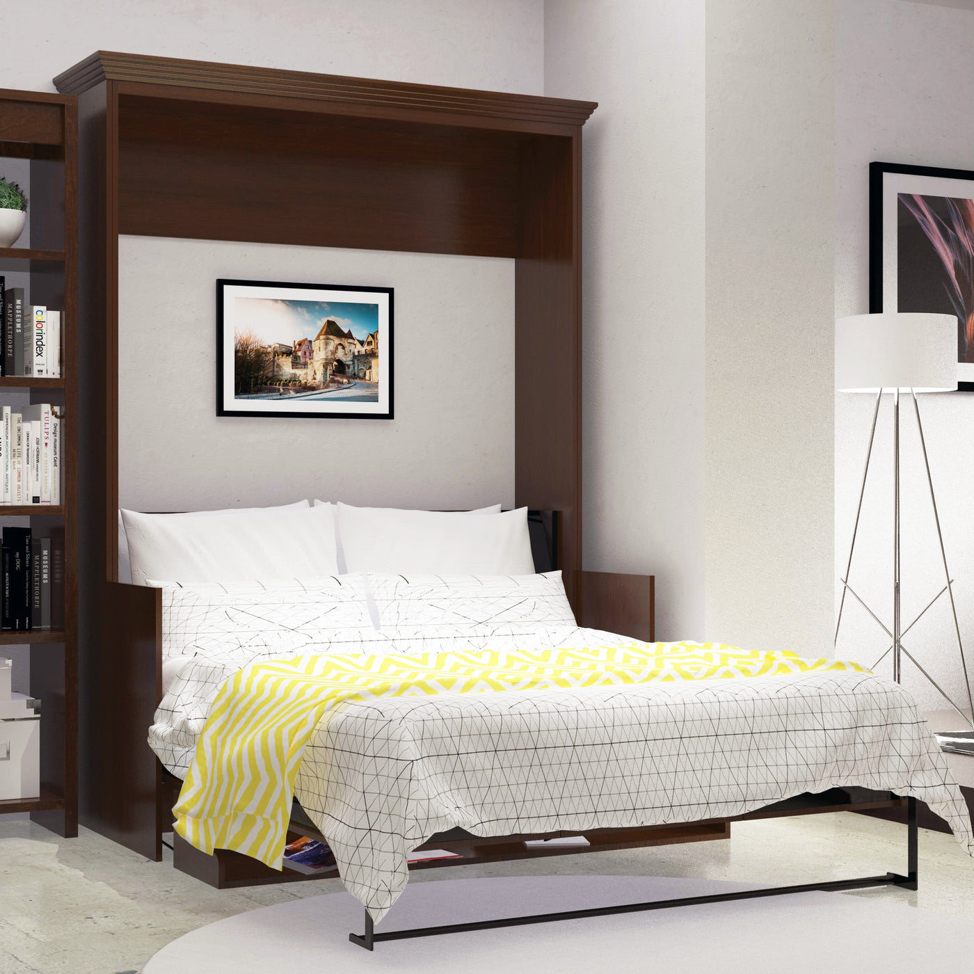 Murphy Bed With Desk, Queen Size, Coventry Walnut by Leto Muro — Elegant Home USA
